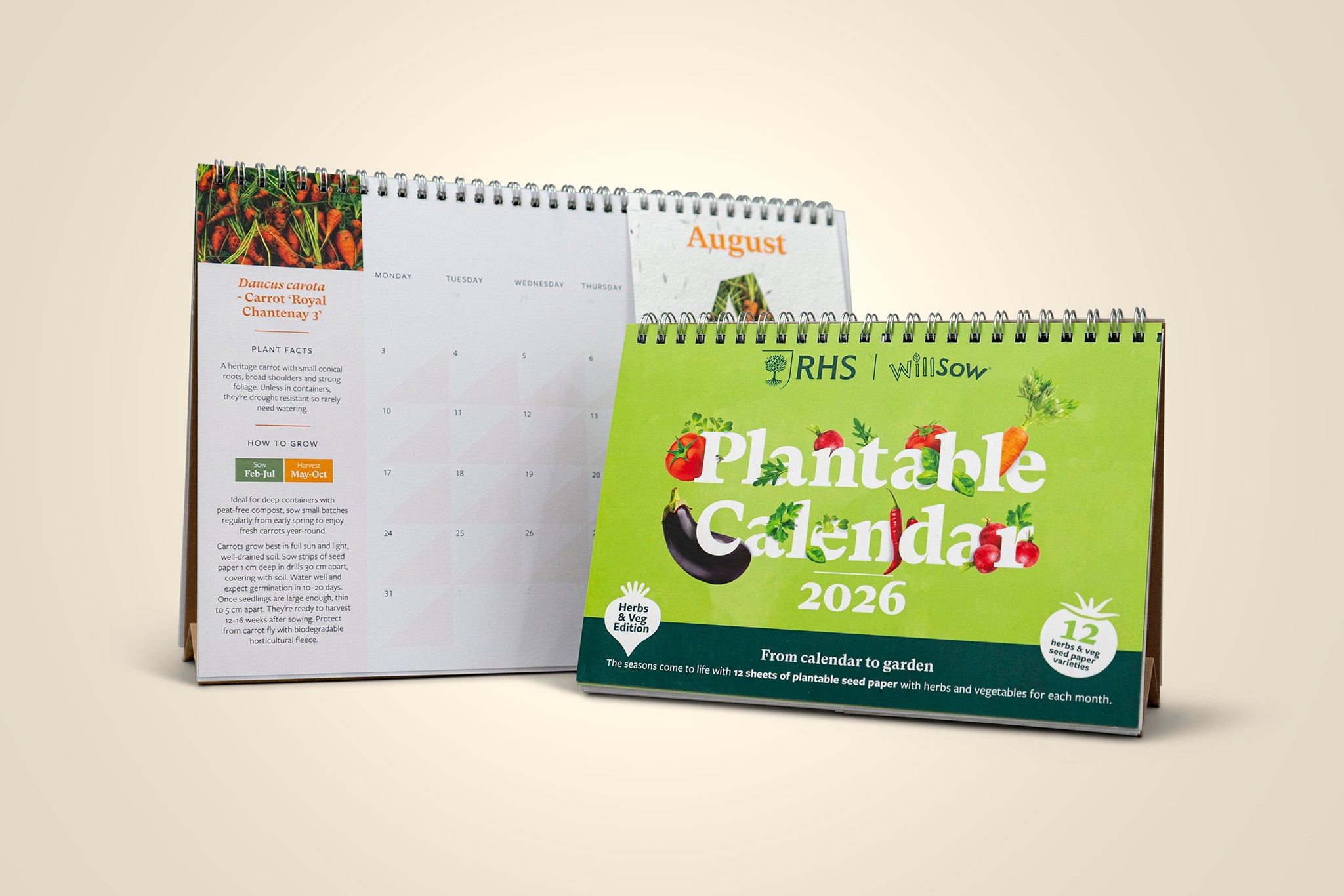 RHS & Willsow A5 Plantable 2026 Desk Calendar – Herbs & Veg Edition ...